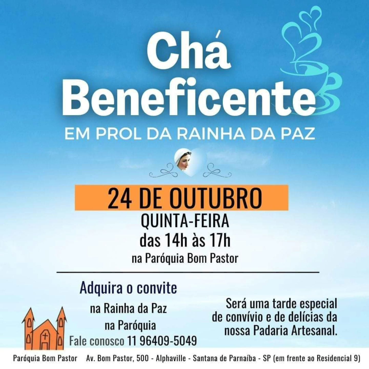 Alphaville: Chá Beneficente dia 24 em prol da Rainha da Paz