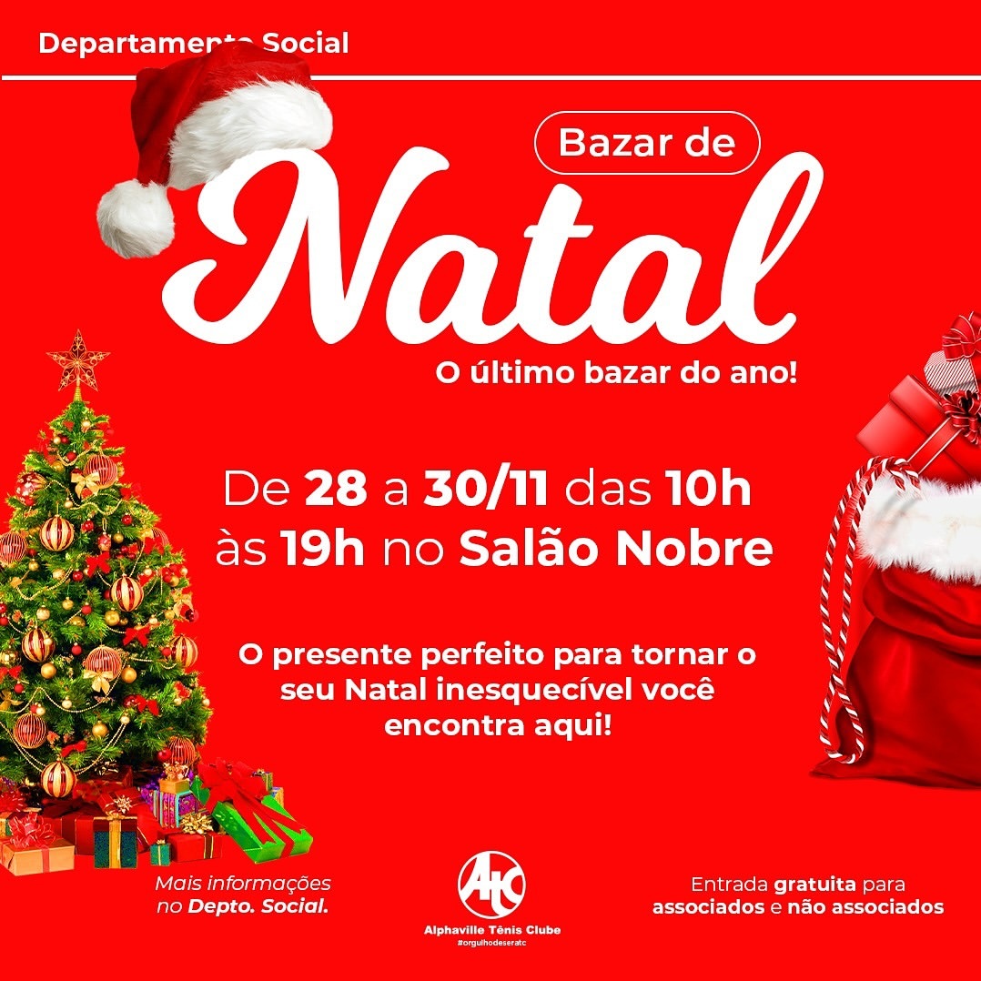 Bazar de Natal do ATC acontece de 28 a 30/11, em Alphaville